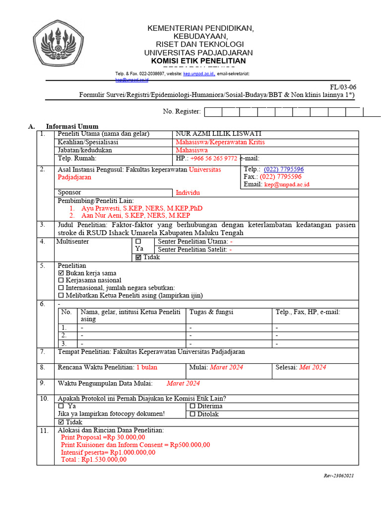 Tugas Riset Kuantitatif - Formulir Etik Penelitian-1 | PDF | Kesehatan Holistik | Sains & Matematika