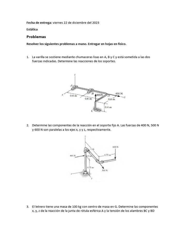 Tarea Unidad 3 - Estática | PDF