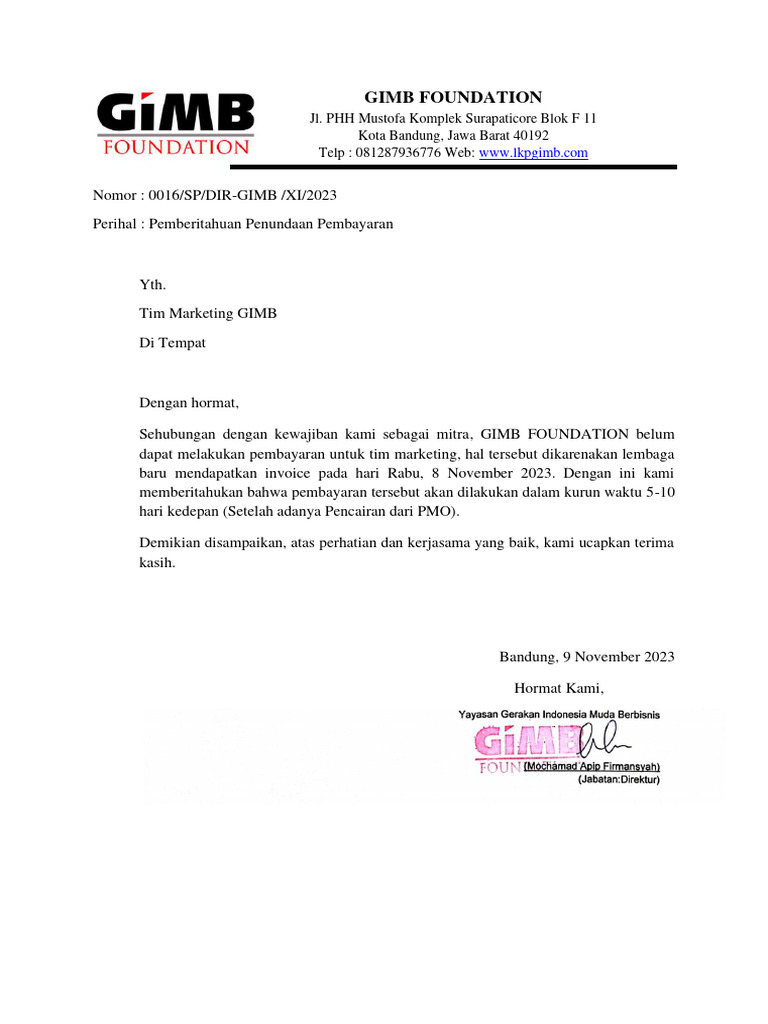 Pemberitahuan Penundaan Pembayaran GIMB | PDF | Pengelolaan Keuangan & Uang