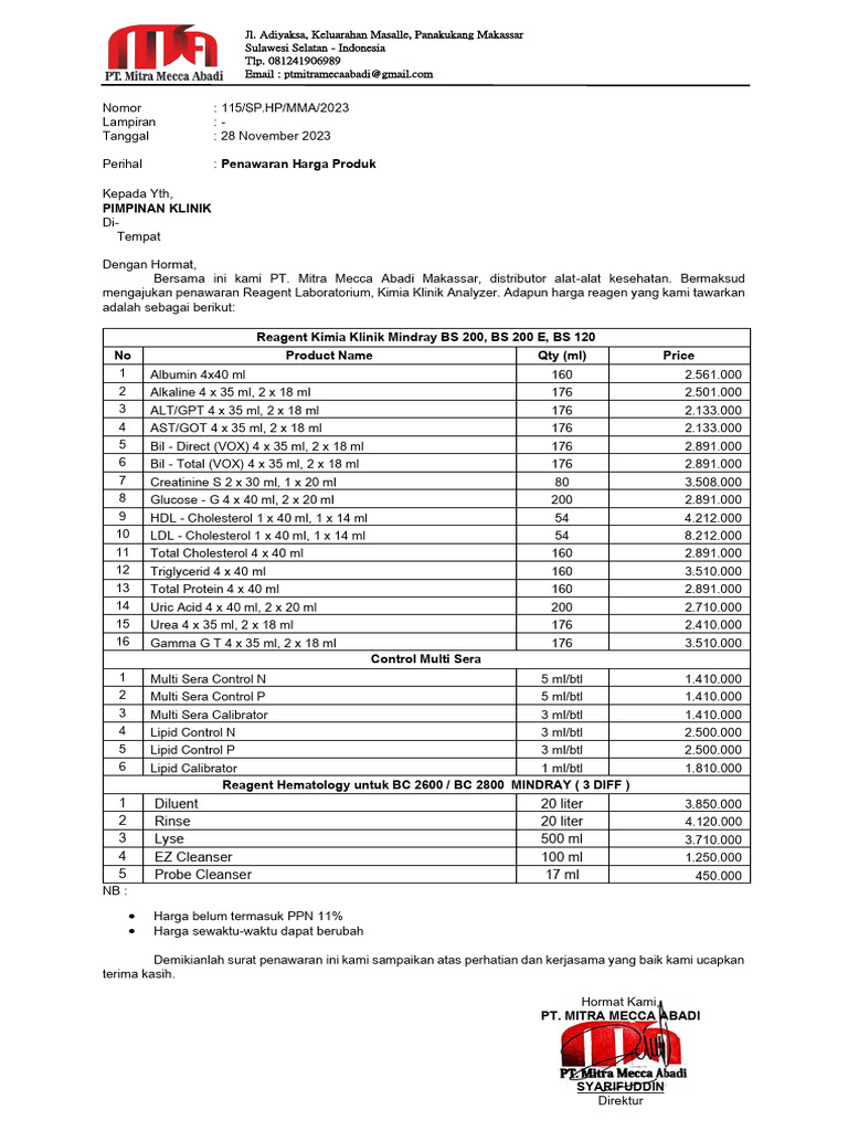 Penawaran Reagent Kimia | PDF | Kesehatan Holistik