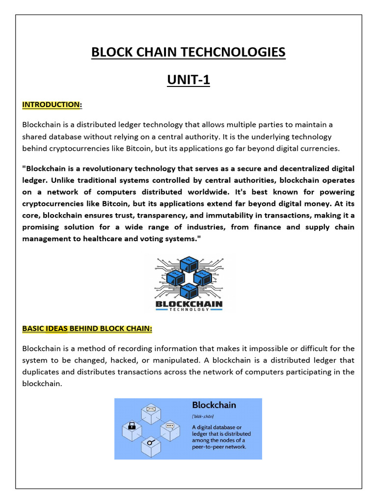 Block Chain Unit-1 | PDF | Cryptocurrency | Cryptography