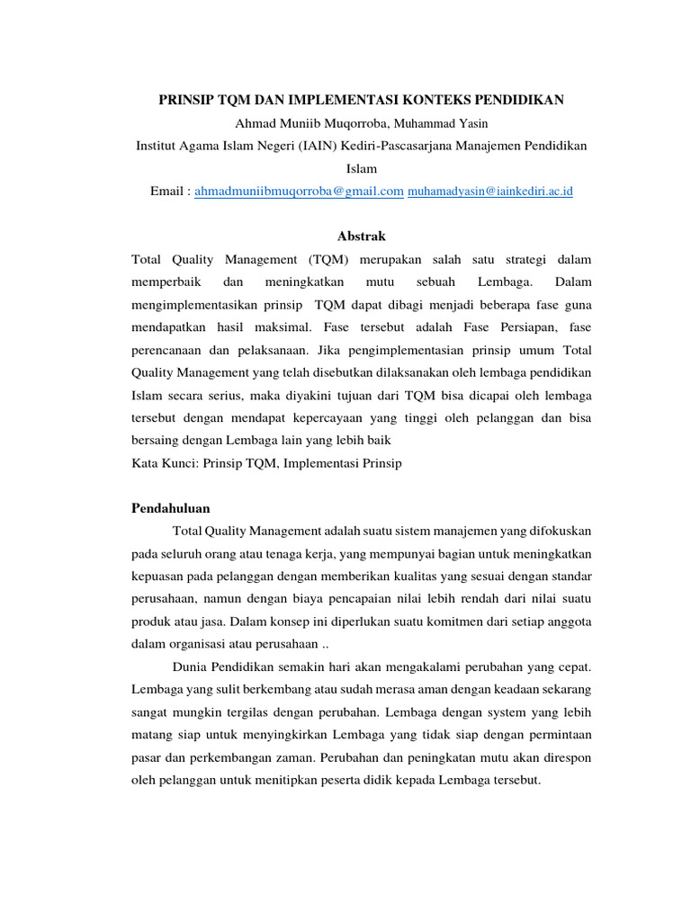 Prinsip TQM Dan Impementasi Dalam Dunia Pendidikan Unggah | PDF ...