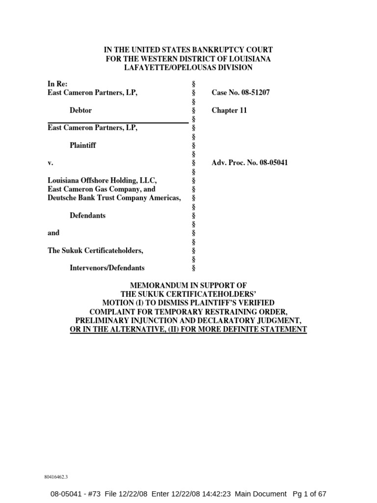 ECP Sukuk Supporting Memo | PDF | Federal Rules Of Civil Procedure ...