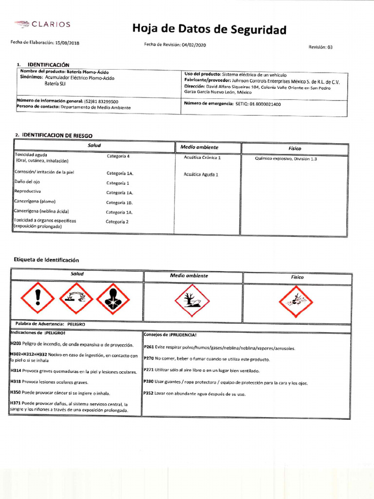 Hoja de Seguridad de Bateria | PDF