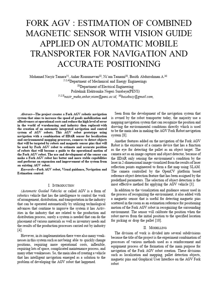 Fork Agv: Estimation of Combined Magnetic Sensor With Vision Guide Applied On Automatic Mobile ...