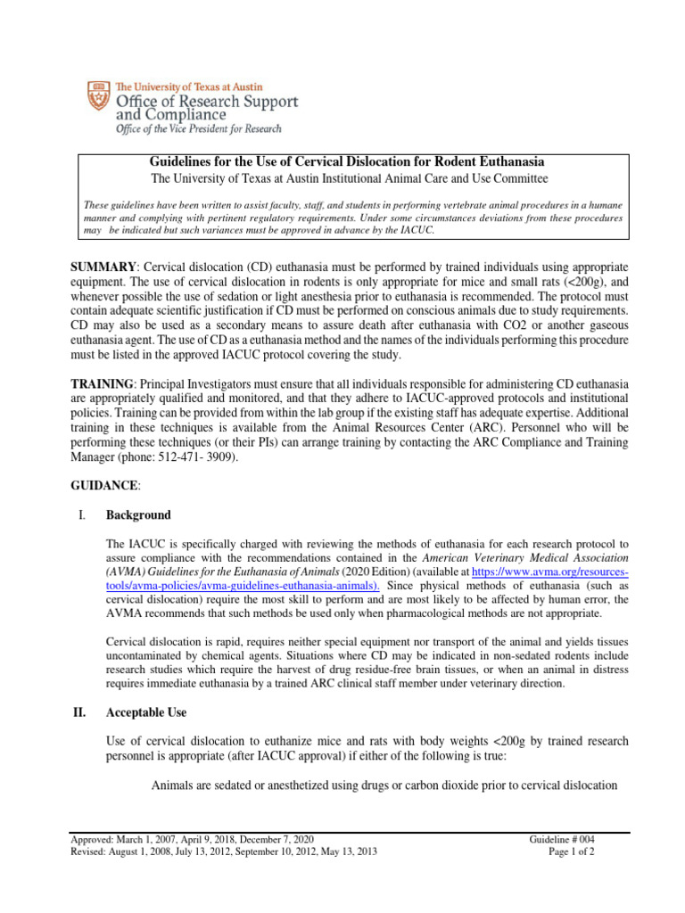 Guidelines For The Use of Cervical Dislocation For Rodent Euthanasia ...