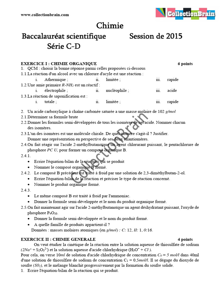Chimie BAC&D 2015 | PDF