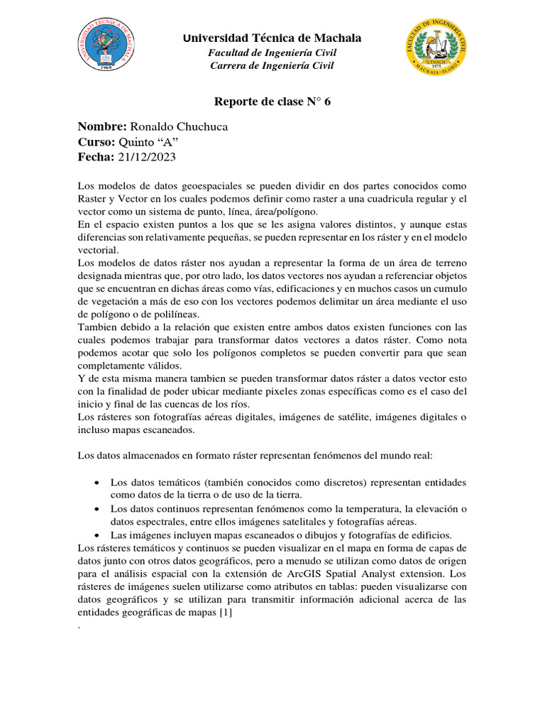 Reporte de clase Nro. 6 | PDF | Sistema de información geográfica | Arc Gis