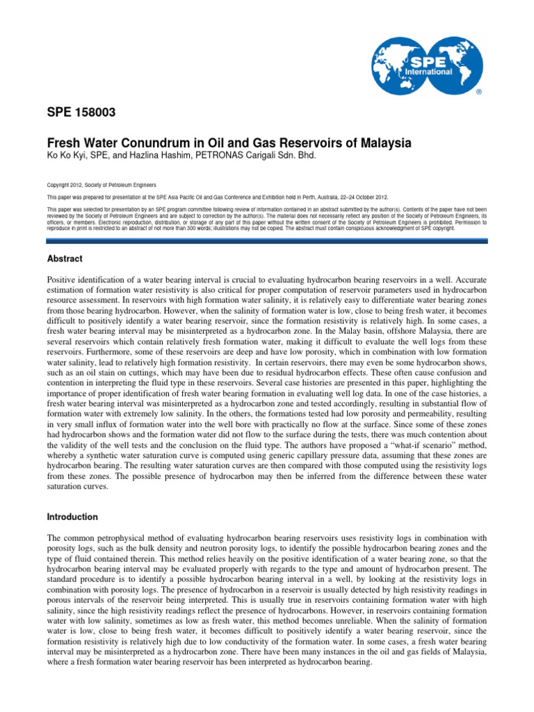 Fresh Water Conundrum in Oil & Gas Reservoirs | PDF | Petroleum Reservoir | Physical Sciences