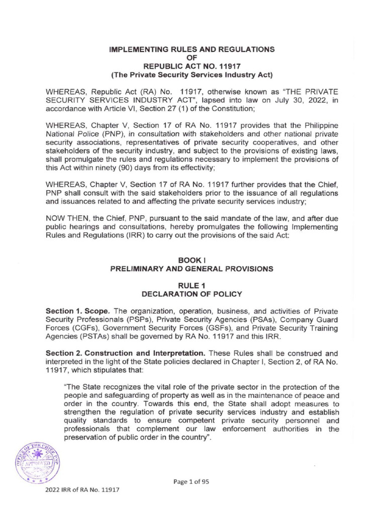 IRR of RA 11917 | PDF | Security Guard | Police Dog