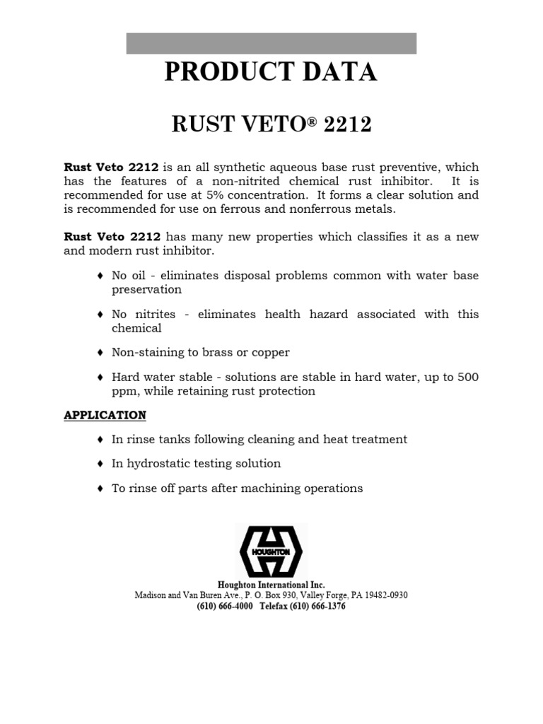 Houghton Rust Veto 2212 Spec Sheet | PDF | Titration | Chemistry