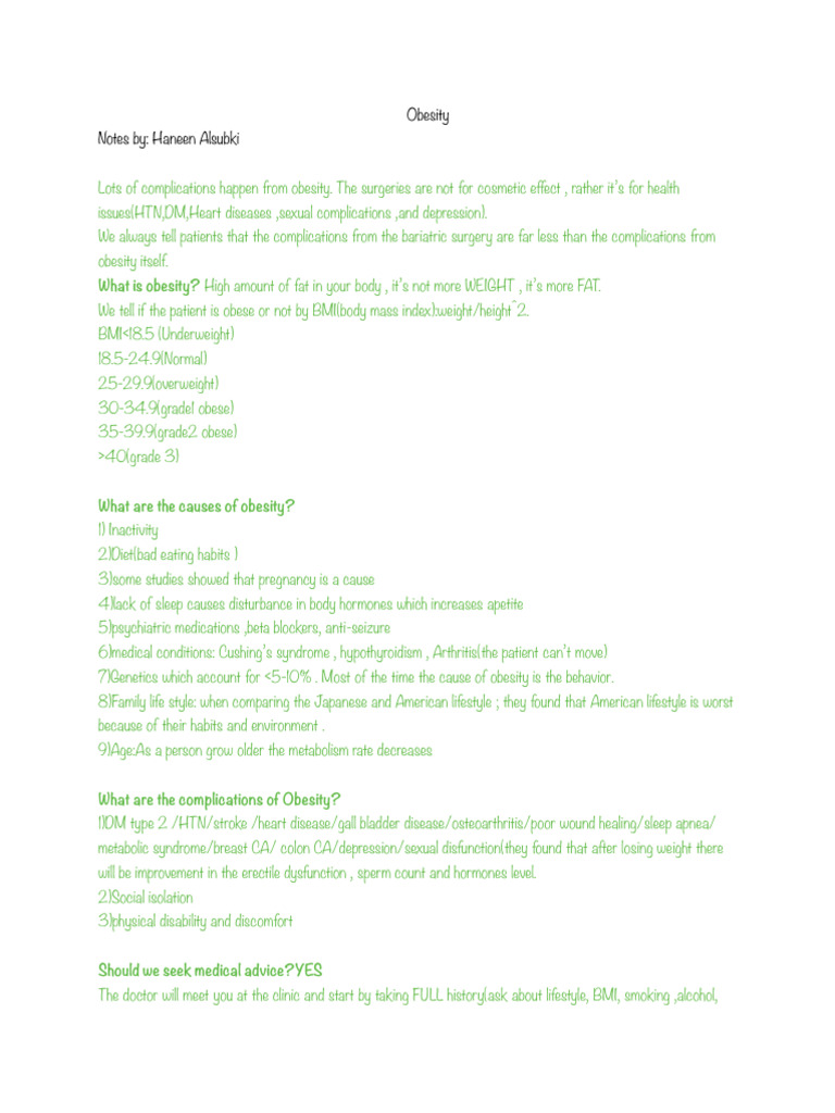 Obesity (Notes) | Download Free PDF | Obesity | Body Shape