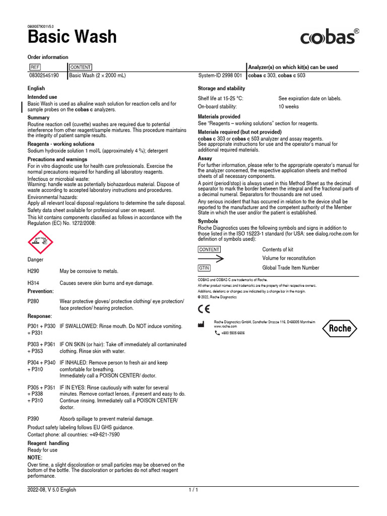 Basic Wash for cobas c 303/503 | PDF | Assay | Waste