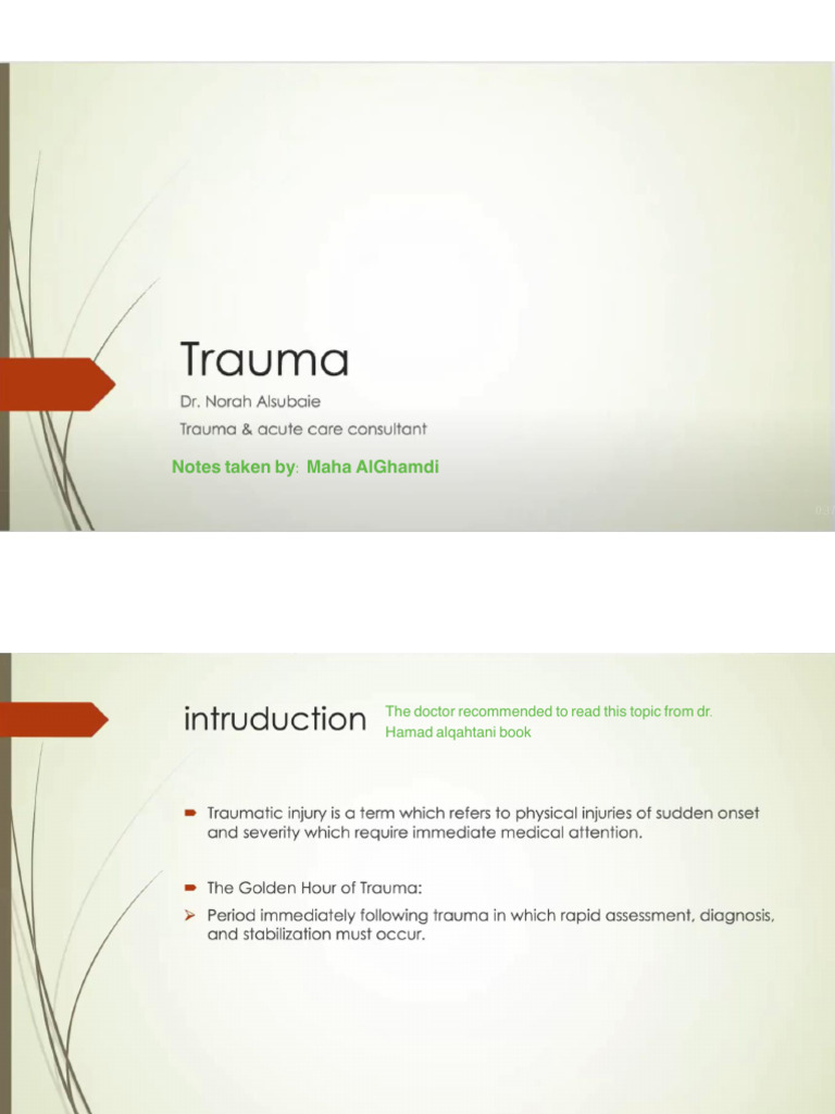 Trauma (Notes) | PDF | Major Trauma | Injury