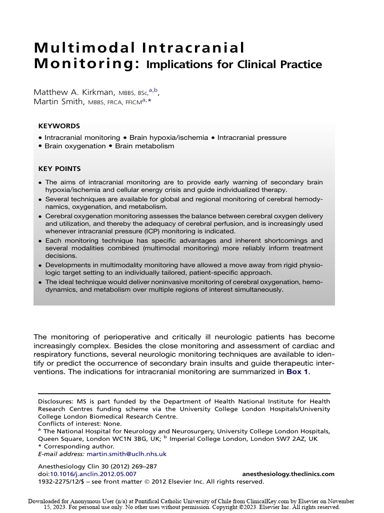 Multimodal Intracranial Monitoring | PDF | Traumatic Brain Injury ...