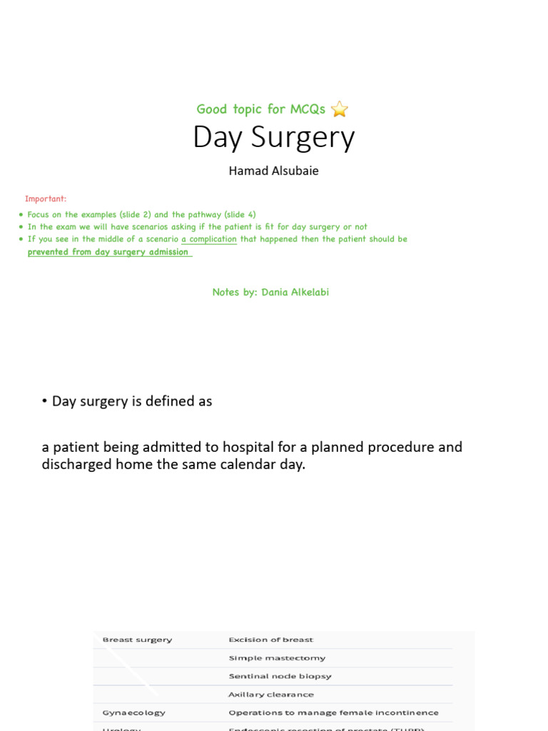 DAY SURGERY - Presentation (Notes) | PDF