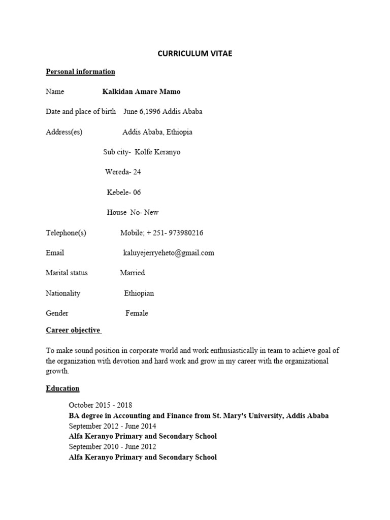 Cv&application | PDF | Ethiopia | Résumé