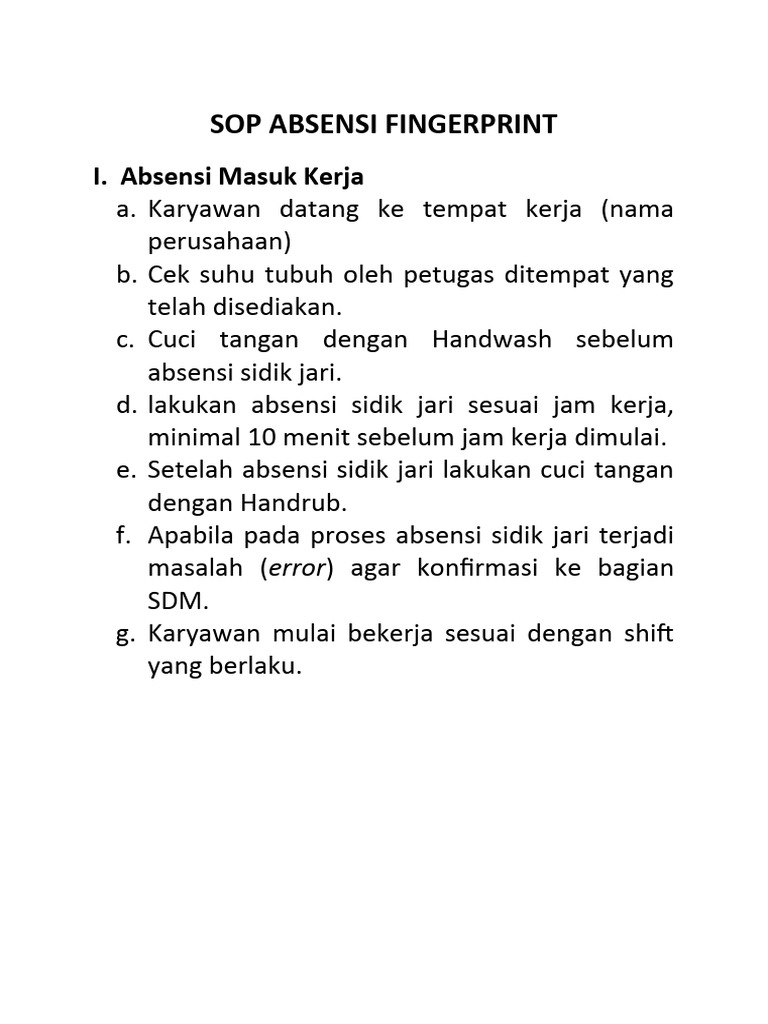 SOP Absensi Karyawan | PDF
