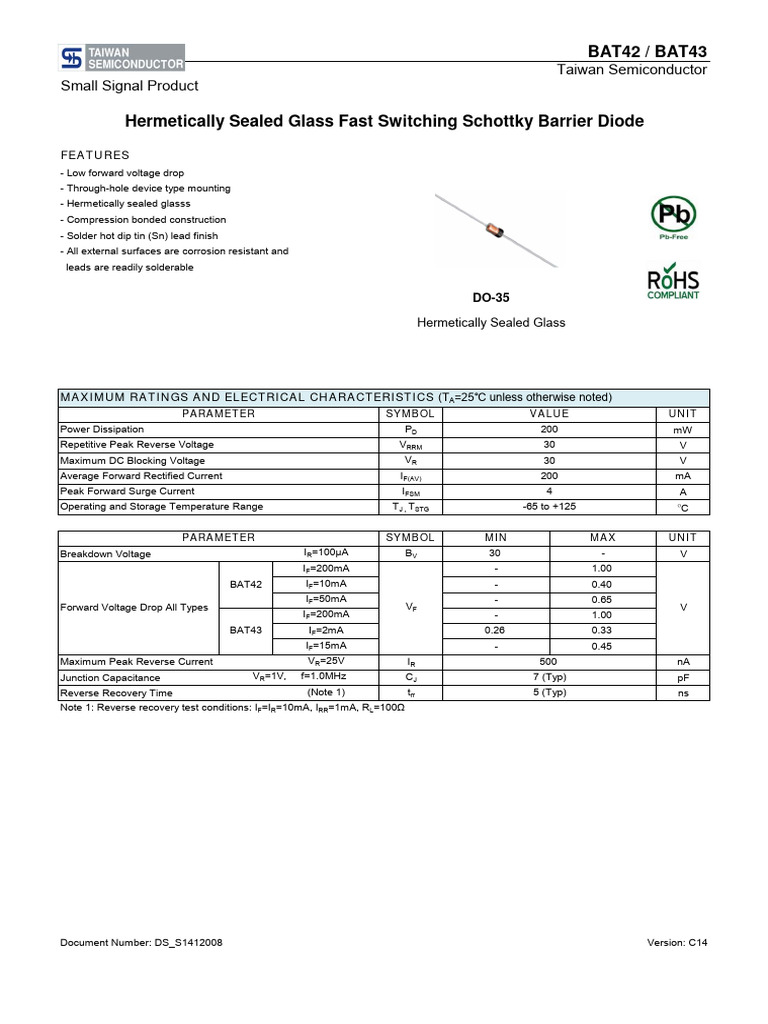 Ts-Bat42 43 C14-1139357 | PDF | Diode | Electricity