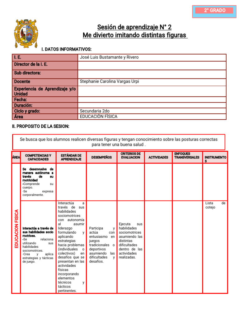 Sesion Nro 2 - 2do Sec. | PDF