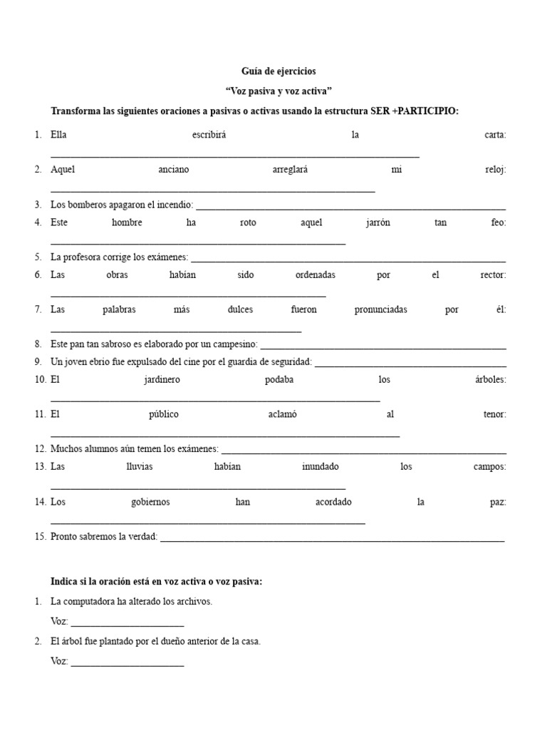 Ejercicios Voz Pasiva-Activa | PDF