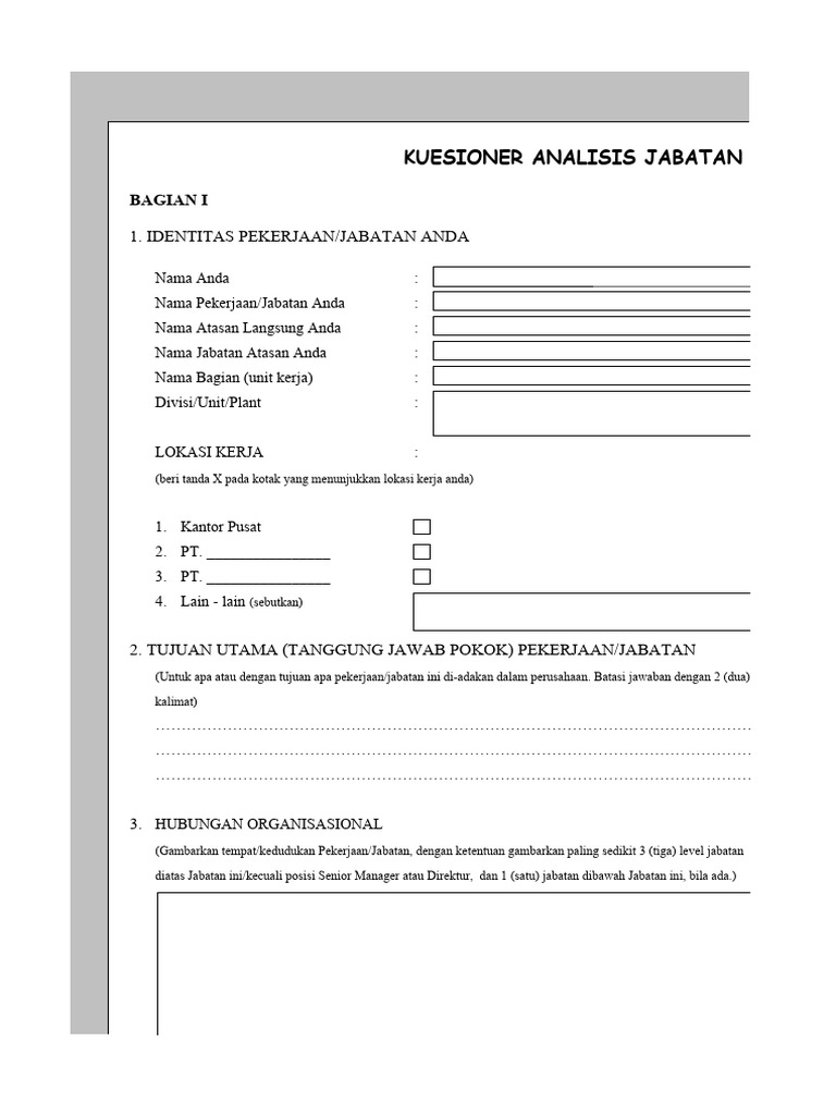 Contoh Questionnaire Job Analysis | PDF