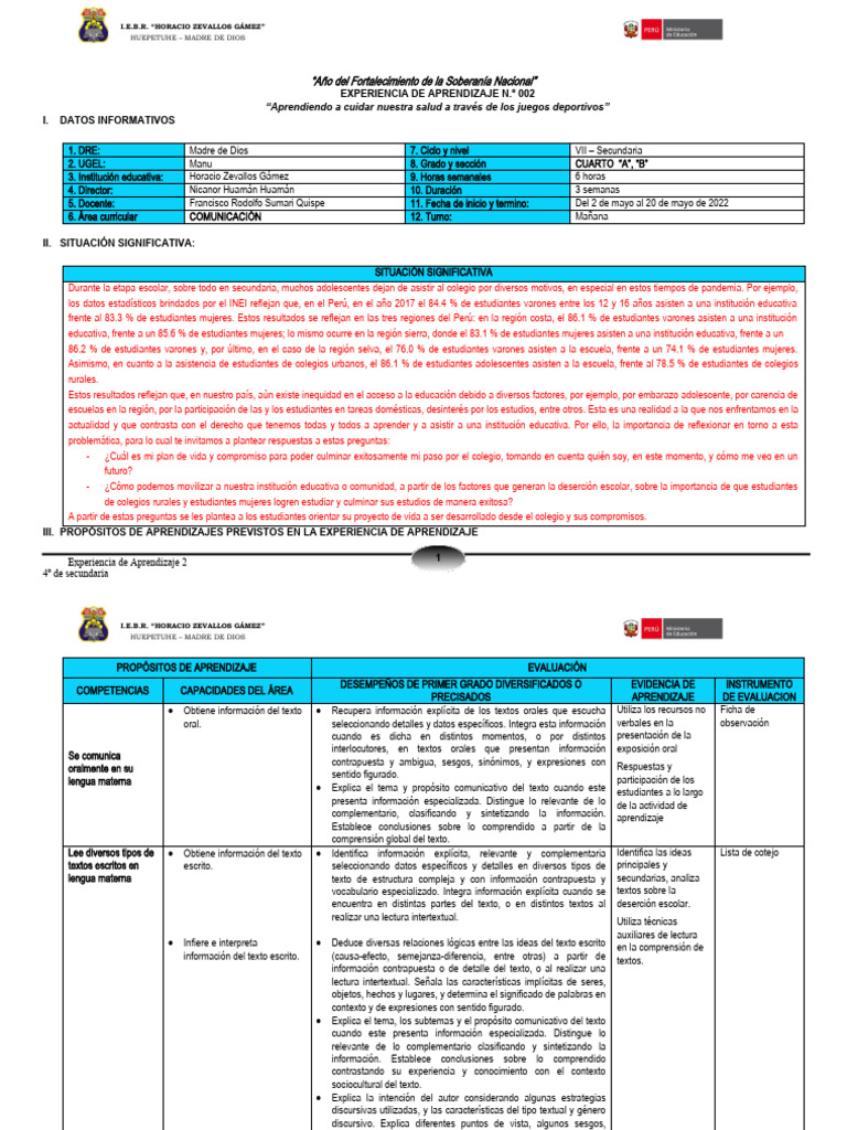 EdA 2 Modelo, Esquema | Descargar gratis PDF | Aprendizaje | Comprensión lectora