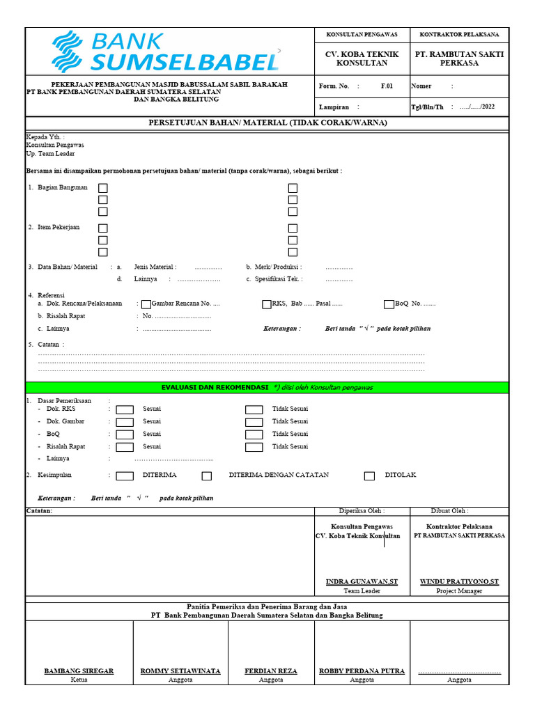 Form Izin Dan Mock Up Material - Masjid BSB | PDF