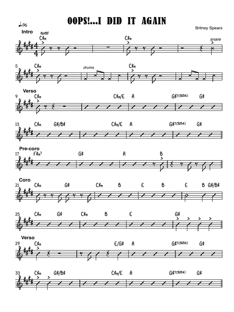 Britney Spears - OOPS! I DID IT AGAIN - Full Score | PDF