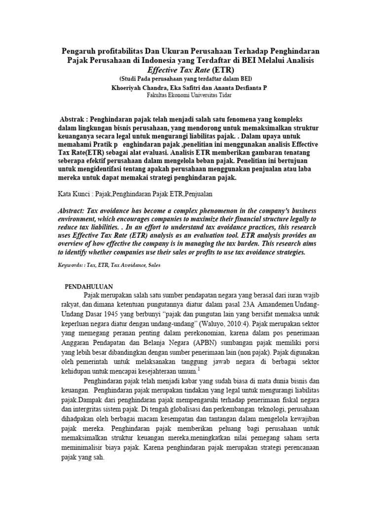 Analisis Effective Tax Rate (ETR) | PDF