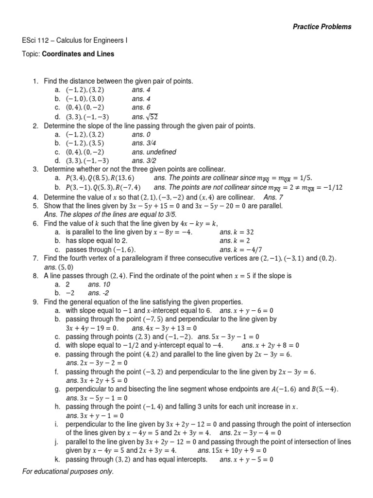 Coordicates and Lines - Practice Problems | PDF | Geometric Shapes ...