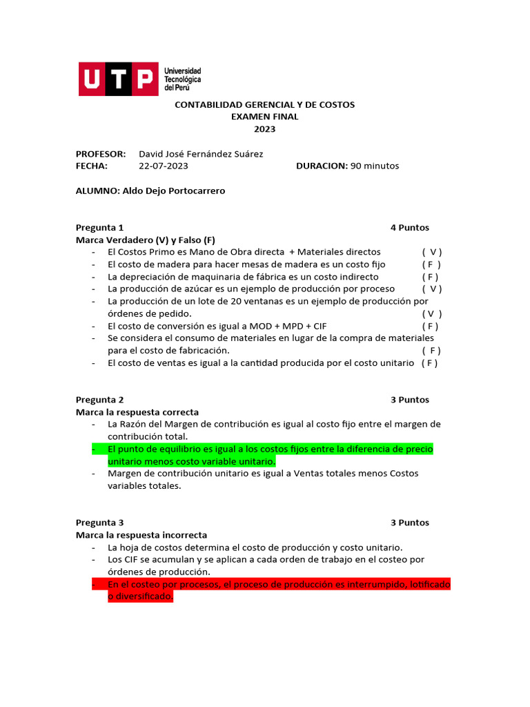 Examen Final Contabilidad Gerencial y de Costos | PDF