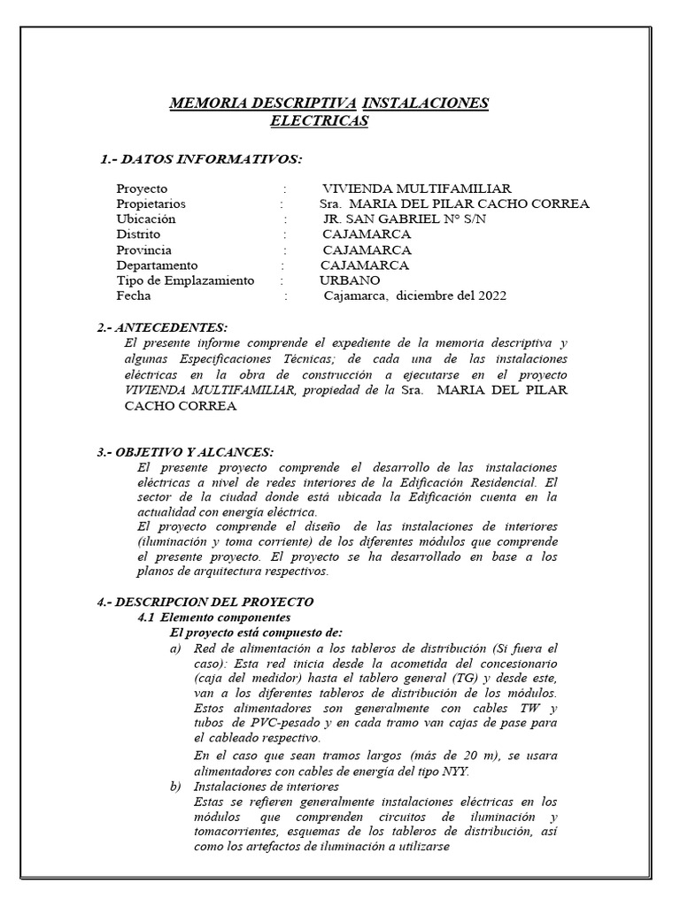 Memoria Des. Inst. Electricas. | PDF Memoria Des. Inst. Electricas. | PDF