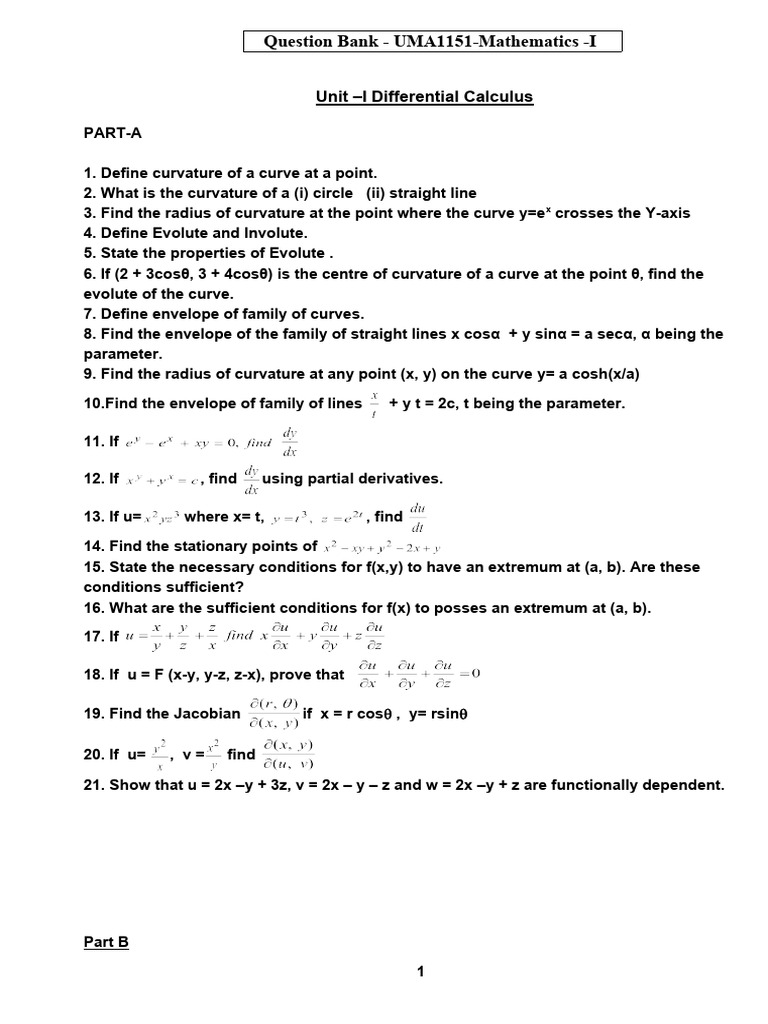 Uma1151 Mathematics I Question Bank | PDF