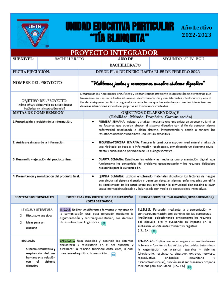 2do Bgu Proyecto Integral 2do P-2q | PDF