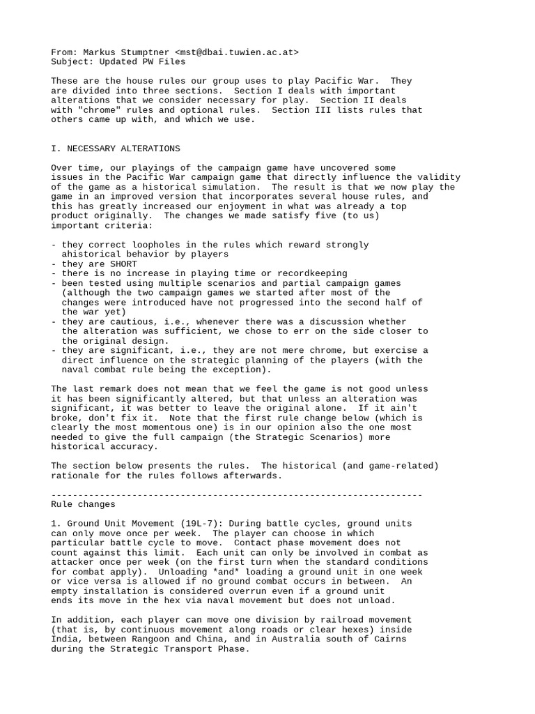 House Rules Our Group Uses To Play Pacific War. | PDF | Anti Submarine ...