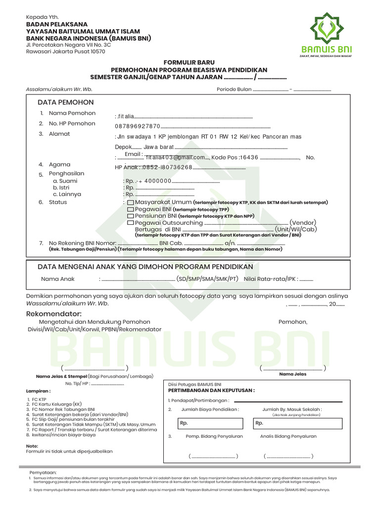 Formulir Program Beasiswa Pendidikan - Baru | PDF | Karier ...