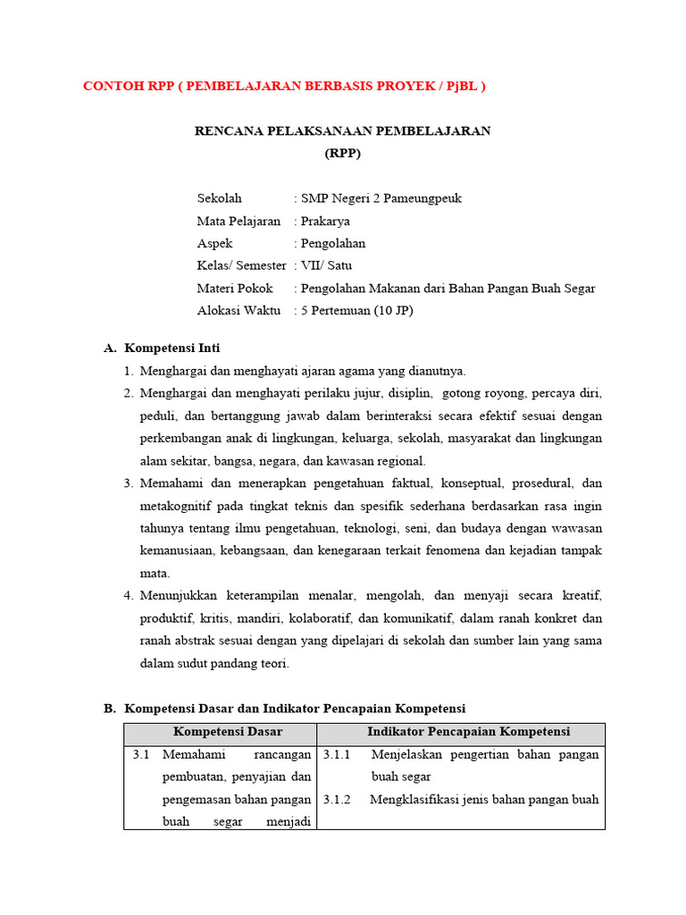 Contoh Rpp-Prakarya Fix 2 | PDF | Sains & Matematika