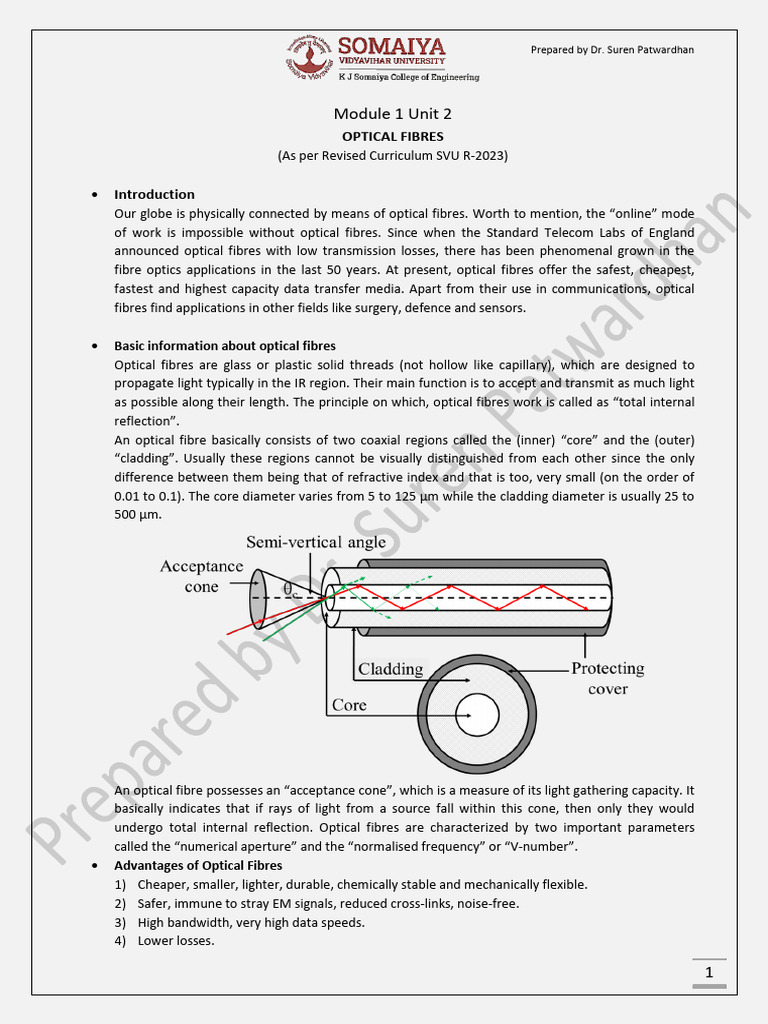 Optical Fibres - Notes | PDF | Science & Mathematics