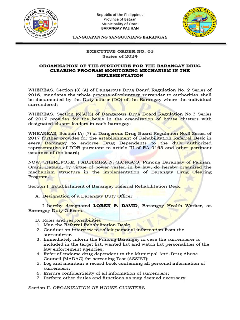 Barangay Drug Clearing Program Monitoring Mechanism in The ...