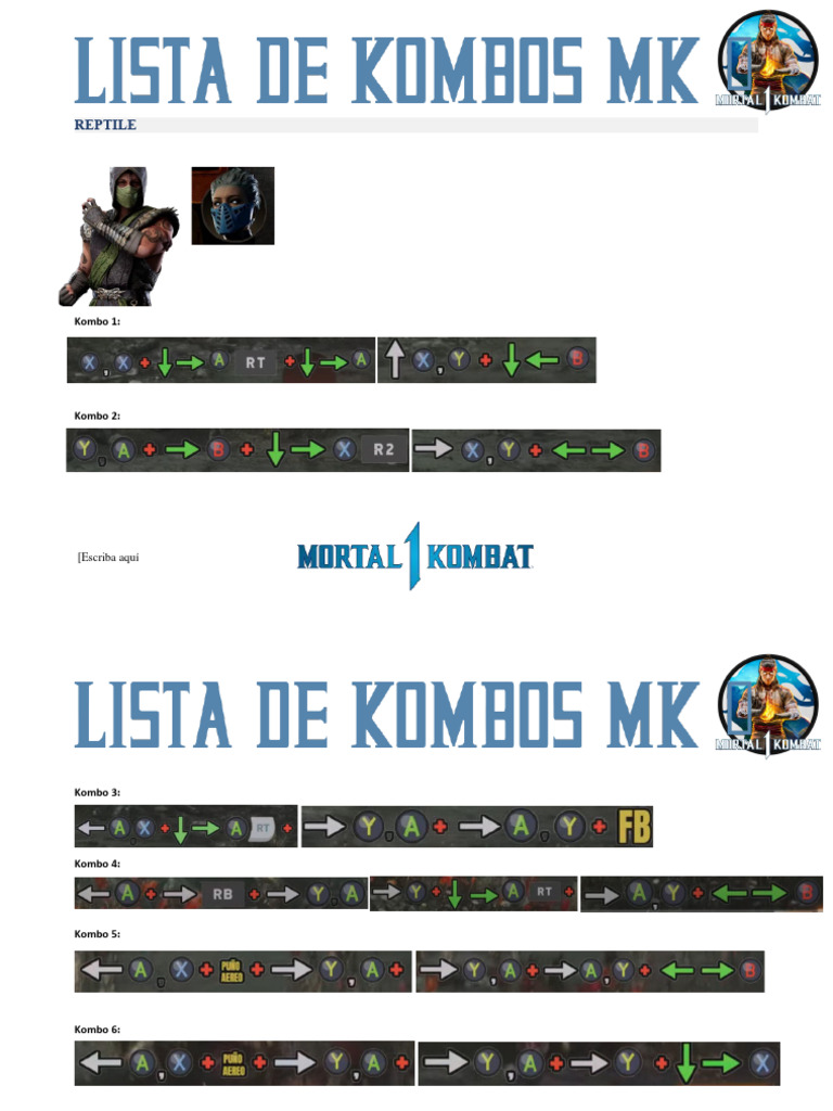 Lista de Kombos MK1 2023 | PDF