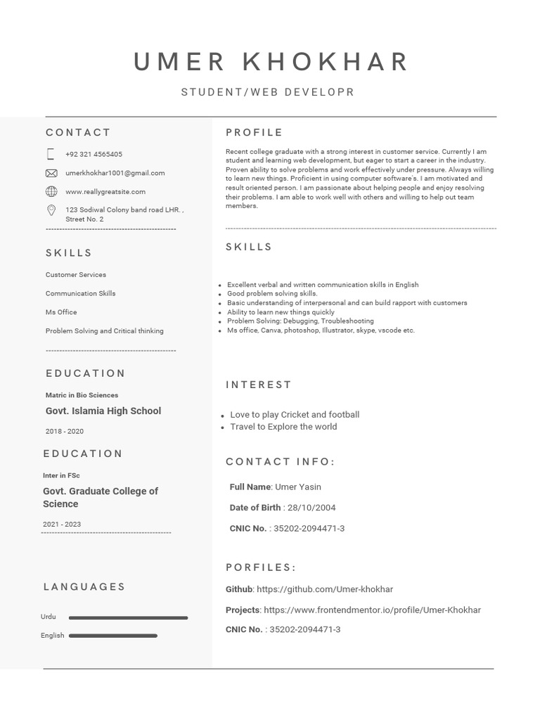Umer CV | PDF | Learning | Human Communication