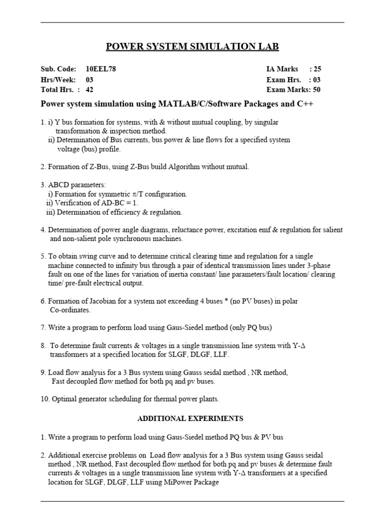 Power System Simulation Lab | PDF