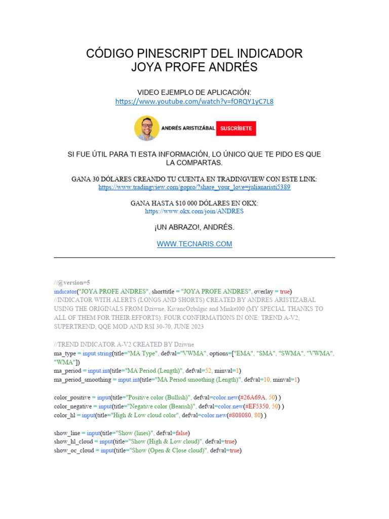 Código Pinescript Joya Profe Andres 4 Conf. | PDF | Mercados financieros | Inversiones