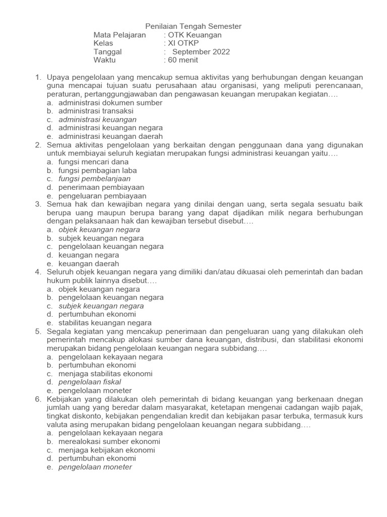 Soal PTS OTK Keuangan Kelas XI | PDF