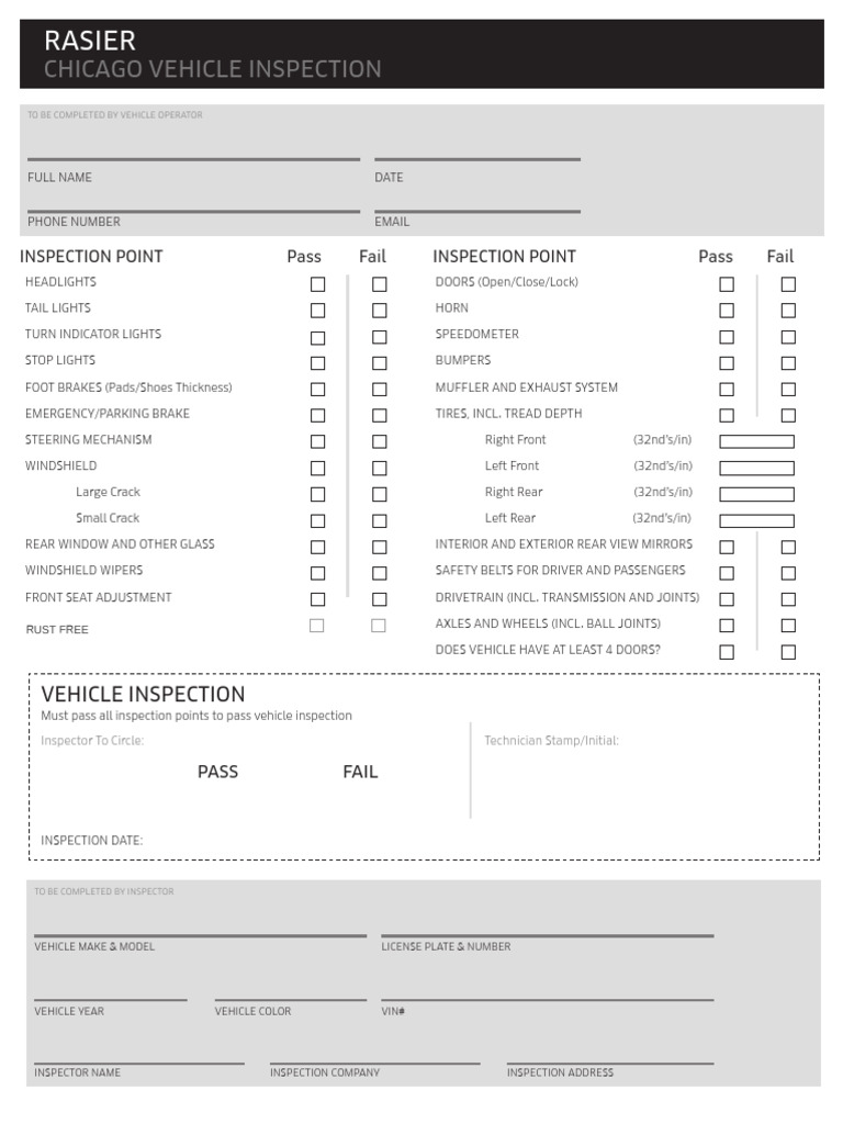 2018 Uber Chicago Vehicle Inspection Form | PDF | Vehicles | Car