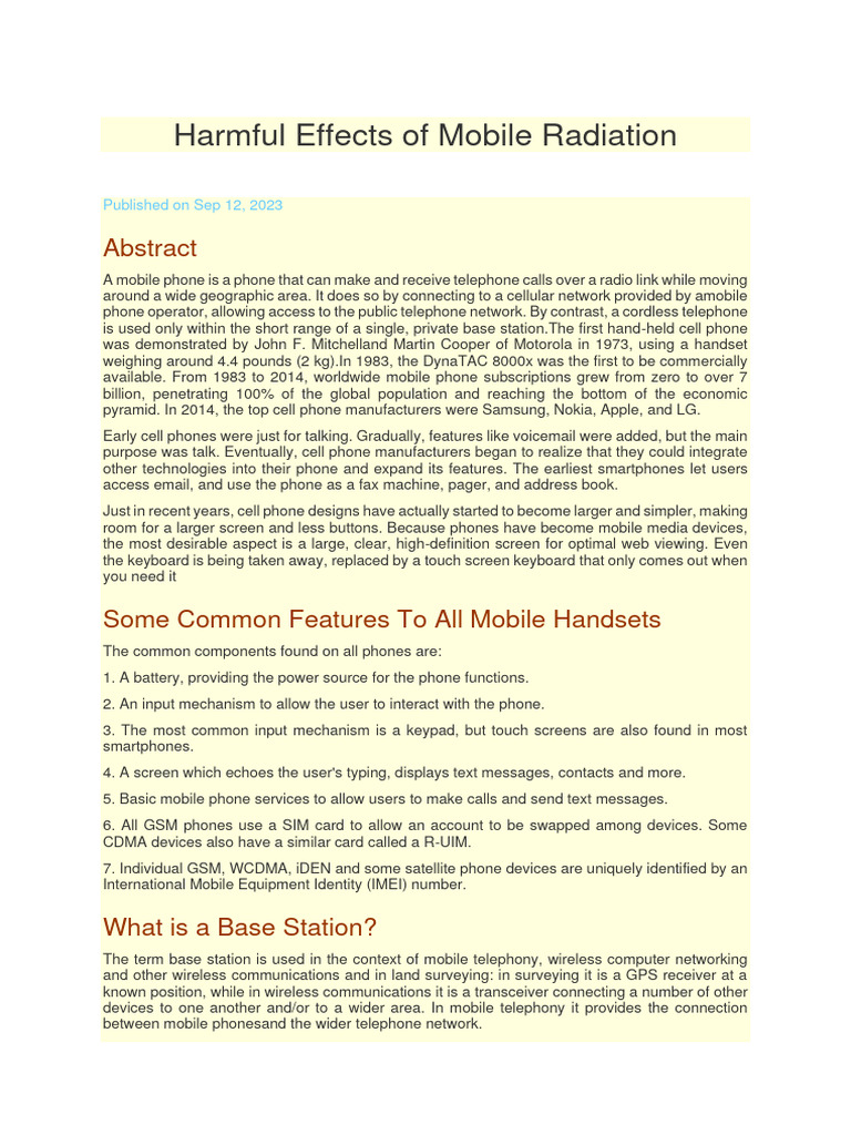 Harmful Effects of Mobile Radiation BIO PROJECT 3 | PDF