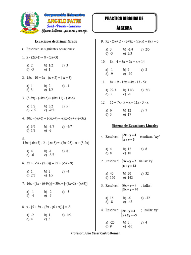 Ecuaciones de Primer Grado | PDF | Ecuaciones | Álgebra