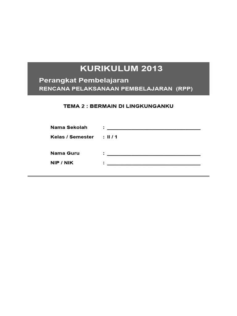 Bermain Di Lingkunganku RPP SD Kelas 2 Semester 1 | PDF
