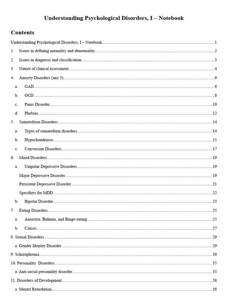 Understanding Psychological Disorders, 1 - Notebook | PDF | Self ...